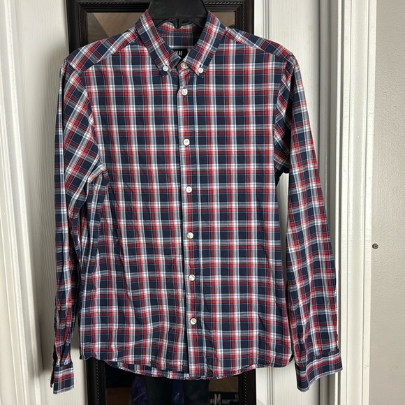 H&M | Shirts | Hm Red And Blue Check Plaid Button Shirt | Poshmark